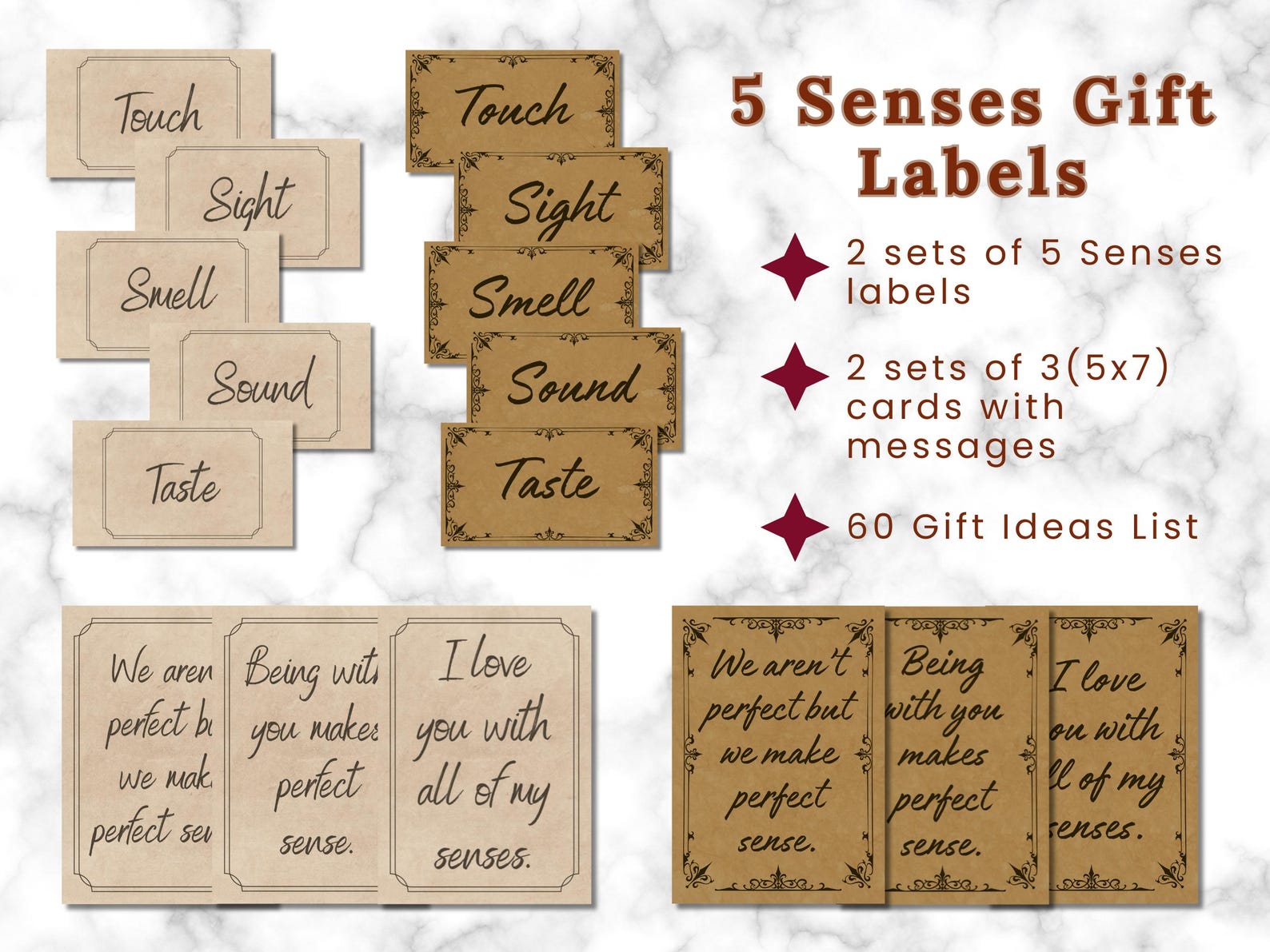 5 SENSES GIFT LABELS | Five Senses | Anniversary Gift | Valentine's ...