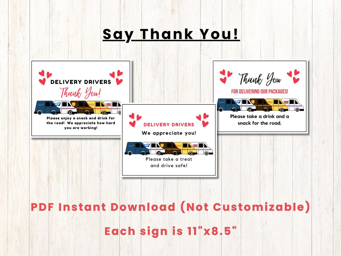 DELIVERY DRIVER Thank You SNACK Signs Bundle | Delivery Snack Cart ...