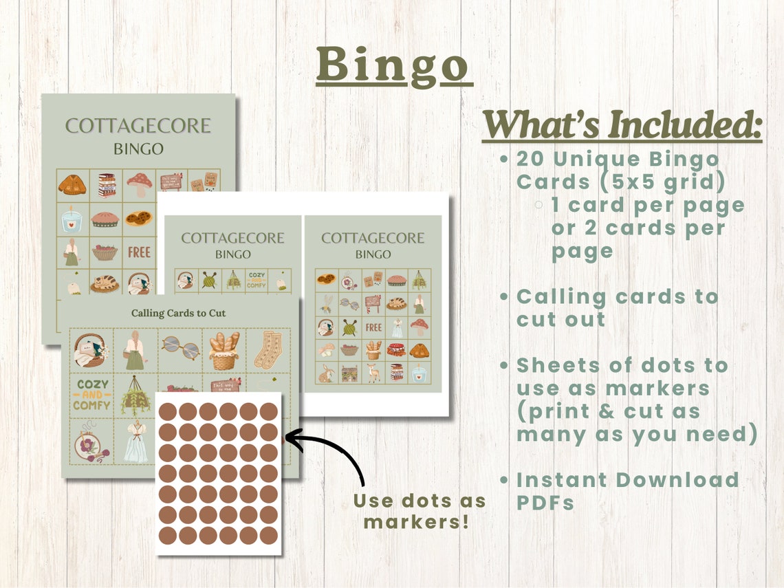 COTTAGECORE BINGO and PUZZLES Bundle | Bingo Game | Crossword Puzzle ...