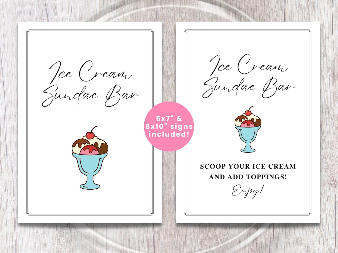 ICE CREAM SUNDAE Bar Sign | Ice Cream | Kids Birthday Printable Signs ...