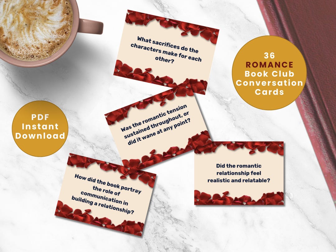 36 ROMANCE BOOK CLUB Conversation Cards | Bookclub Ice Breaker ...