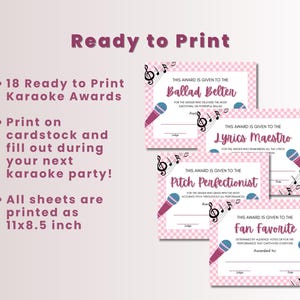 18 KARAOKE AWARD CERTIFICATES | Pink Checkered | Fun Karaoke Night ...