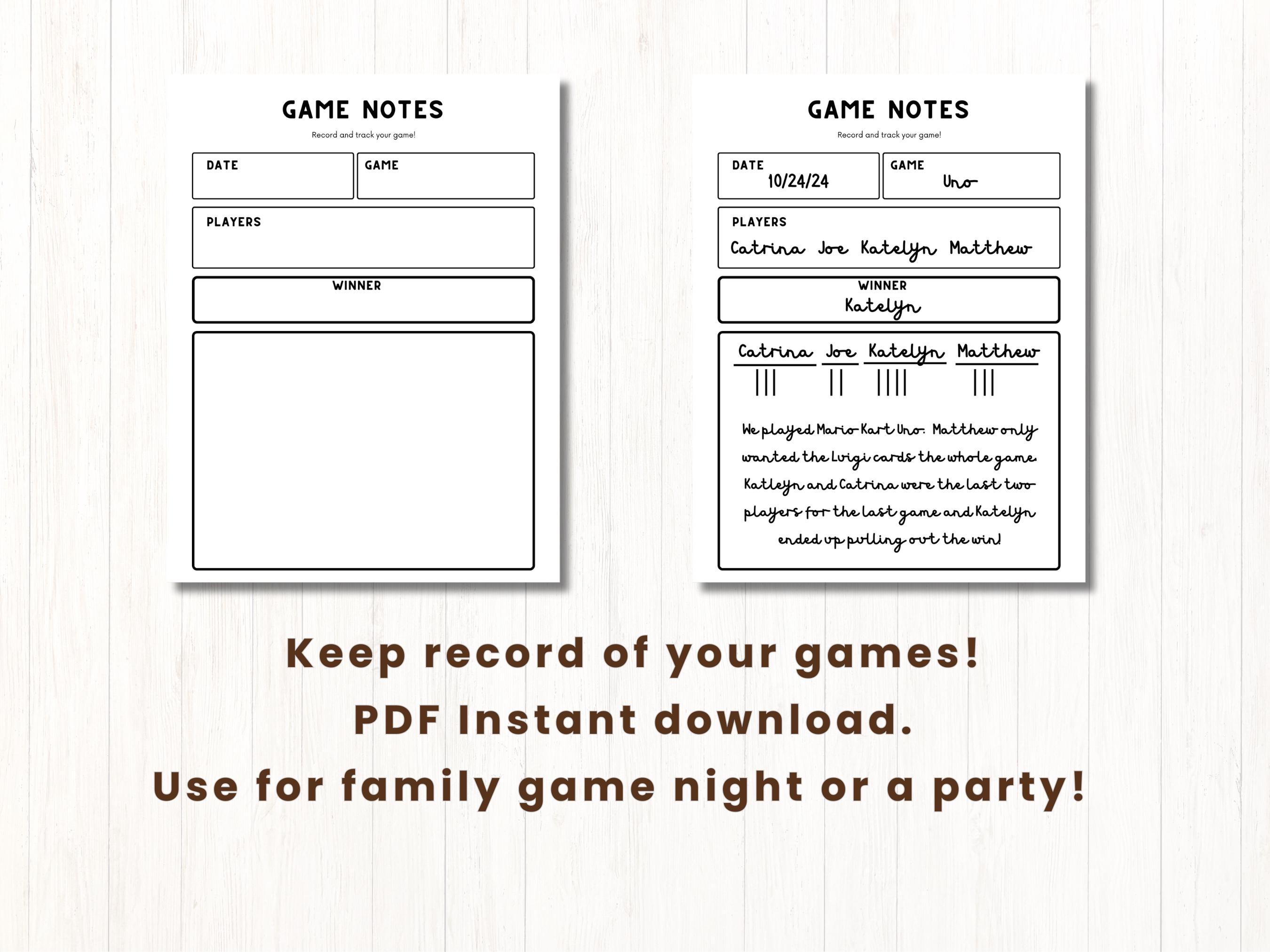 GAME NIGHT RECORD Journal | Family Game Night | Game Tally | Holiday ...