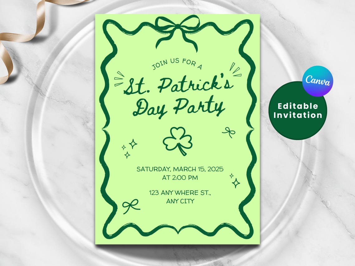 ST. PATRICK'S DAY Party Invitation | Coquette Green Shamrock Invite ...