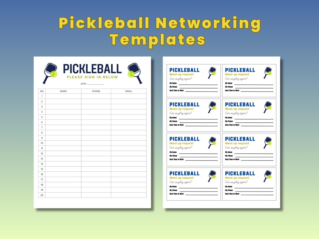 PICKLEBALL NETWORKING TEMPLATES | Meet up Cards | Pickleball Sign-in ...