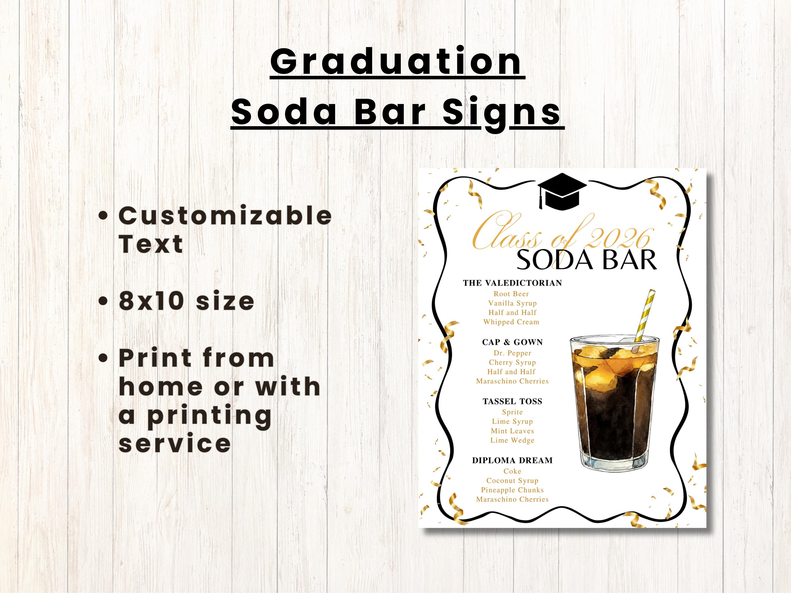 GRADUATION SODA BAR Signs, Mocktail Menu, Class of 2026, Grad Party ...