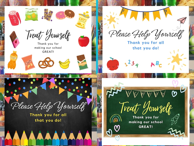 Teacher Snack Cart Signs Bundle | Teacher Appreciation | Teacher Snacks ...