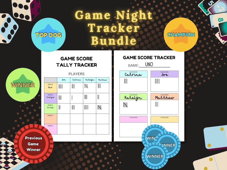 GAME NIGHT SCORE Tracker and Tokens | Family Game Night | Game Tally ...