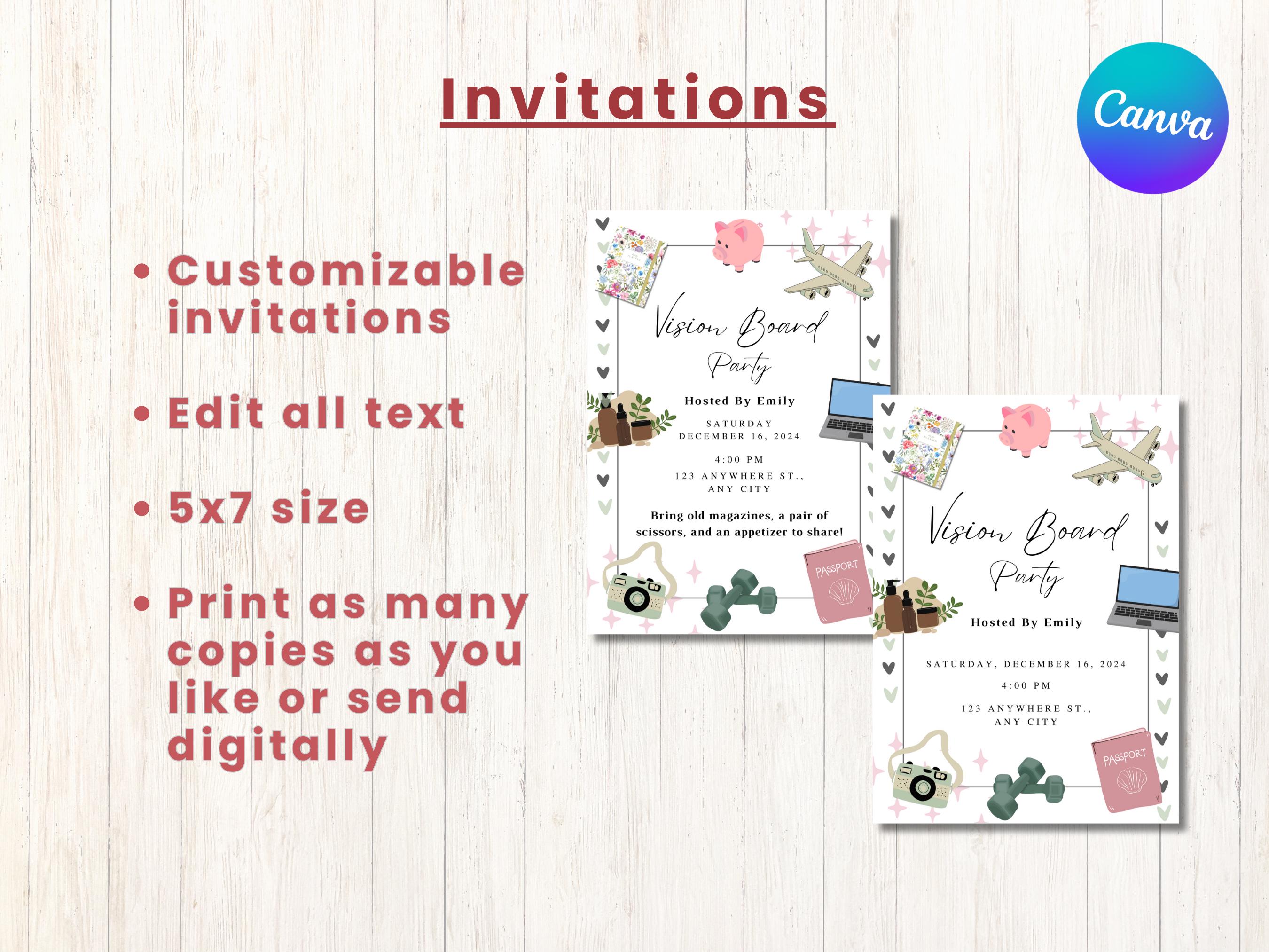 VISION BOARD PARTY Invitation | Dream Vision Board Invites | Vision ...