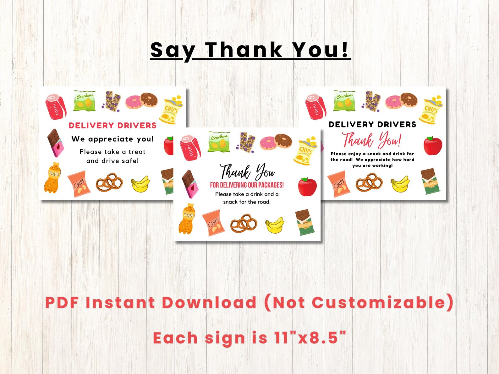 DELIVERY DRIVER Thank You SNACK Signs Bundle | Delivery Snack Cart ...