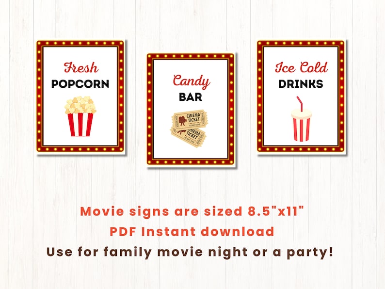MOVIE NIGHT Party Bundle | Movie Banner | Movie Snack Tickets | Movie ...