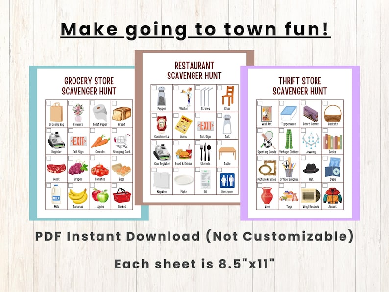 Kids Scavenger Hunt Bundle: Restaurant, Grocery, Thrift Store (PDF ...