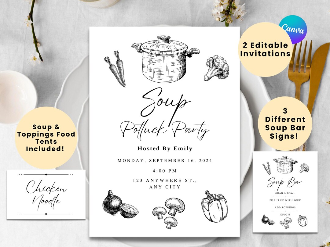 SOUP PARTY Bundle Invitation | Soup Potluck Party Invite | Soup Bar ...