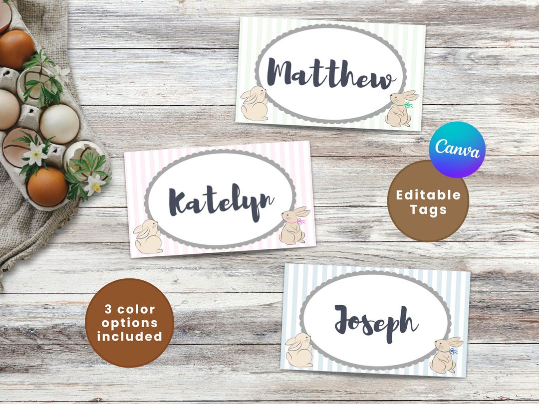 Bunny Name Tags | Easter Gift Tag | Easter Basket Tags | Editable ...