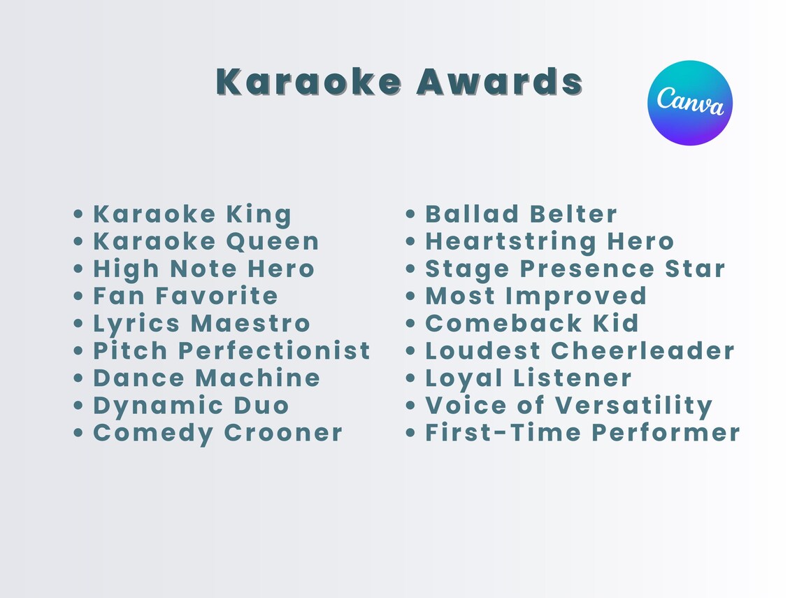 18 KARAOKE AWARD CERTIFICATES | Blue Checkered | Fun Karaoke Night ...