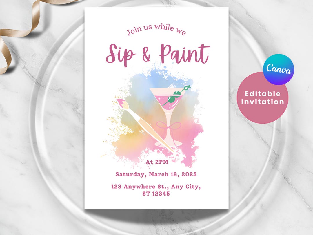SIP and PAINT INVITATION | Ladies Night Paint Party | Editable Canva ...