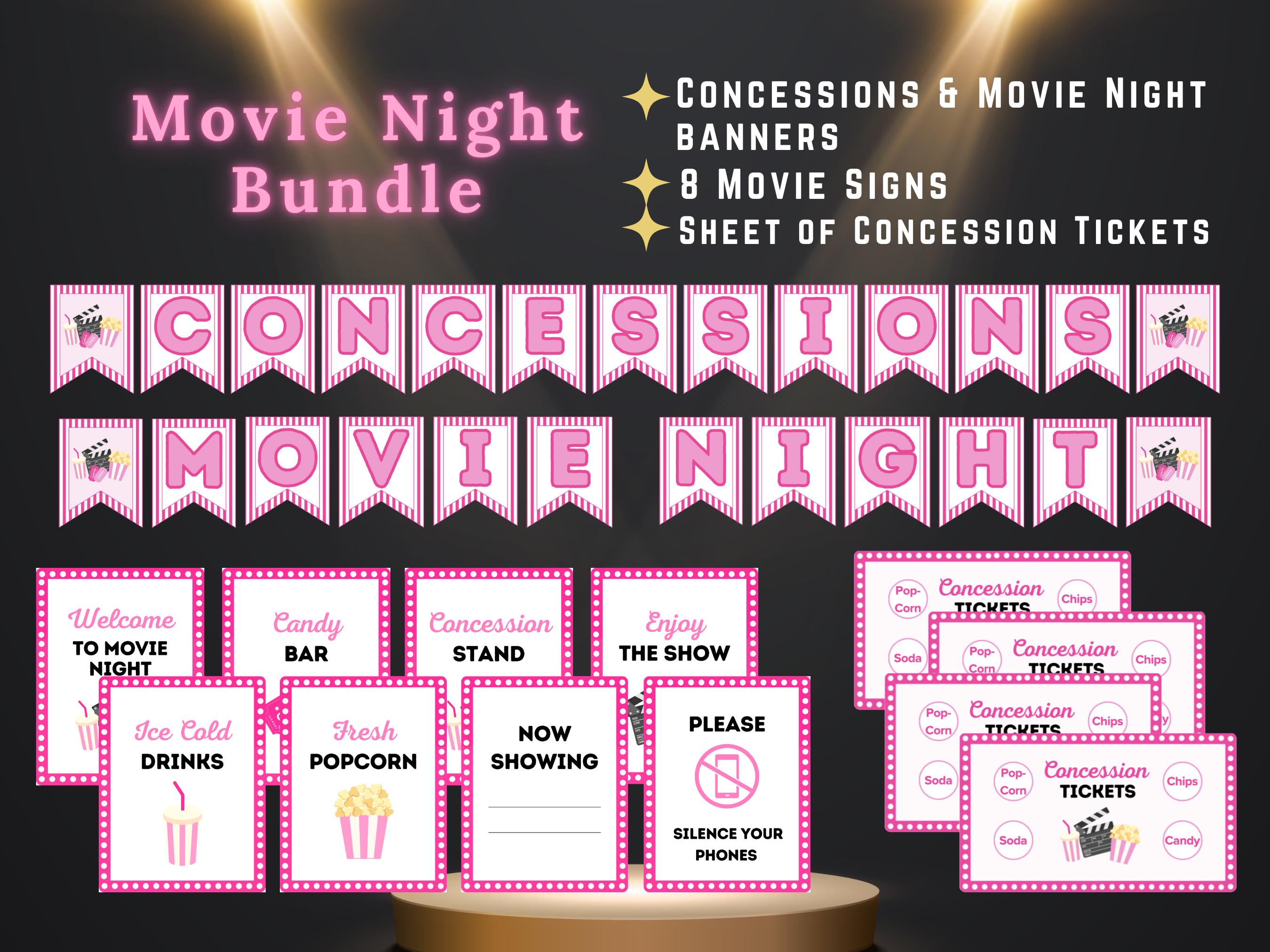 PINK MOVIE NIGHT Bundle | Movie Banner | Movie Snack Tickets | Movie ...