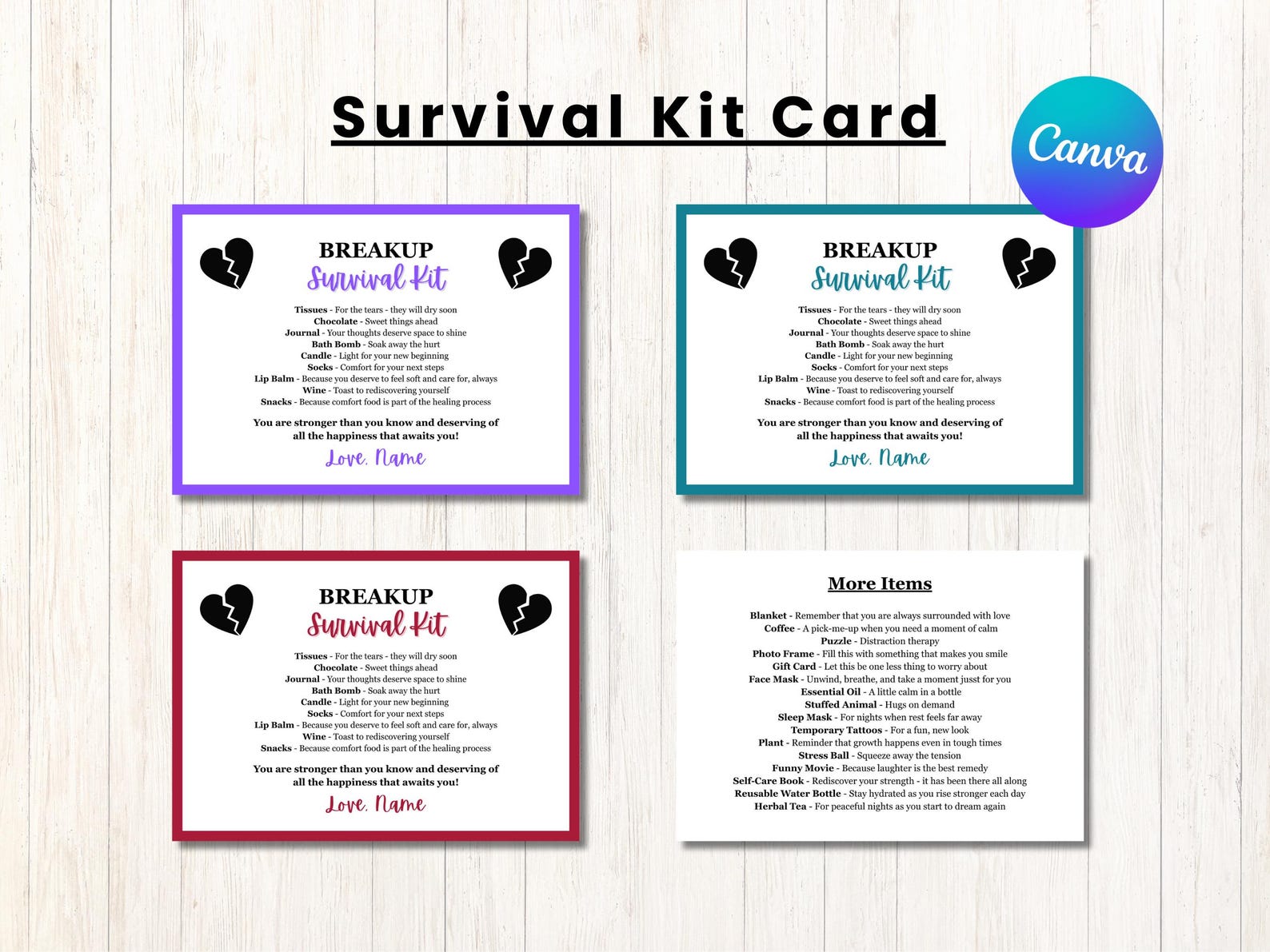 Breakup Survival Kit Card | Healing Gift Template | Care Package Gift ...