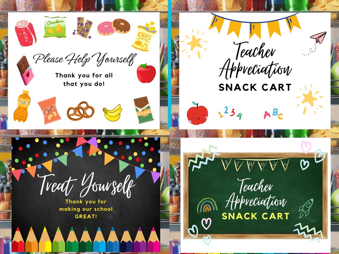Teacher Snack Cart Signs Bundle | Teacher Appreciation | Teacher Snacks ...