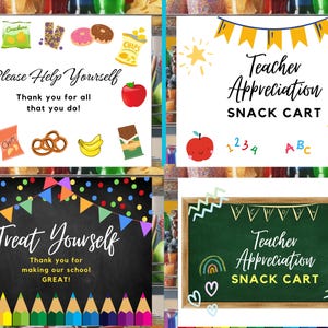 Teacher Snack Cart Signs Bundle | Teacher Appreciation | Teacher Snacks ...