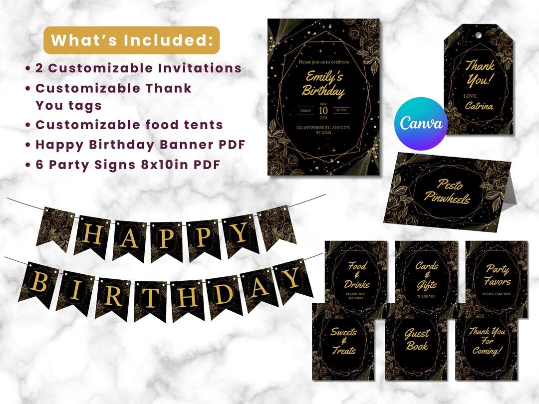 BLACK and GOLD BIRTHDAY Bundle | Adult Party Decorations | Black and ...