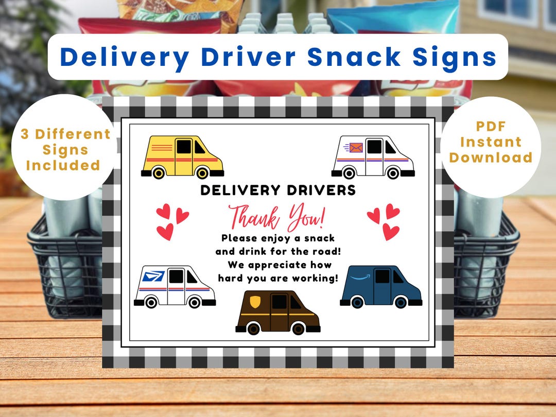 DELIVERY DRIVER Thank You SNACK Signs Bundle | Delivery Snack Cart ...