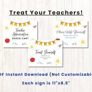Teacher Snack Cart Signs Bundle | Teacher Appreciation | Teacher Snacks ...