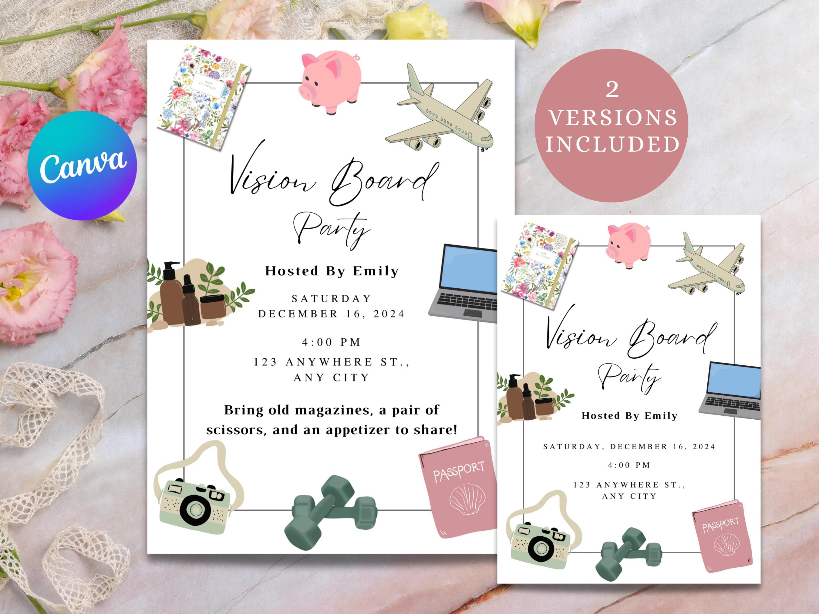 VISION BOARD PARTY Invitation Dream Vision Board Invites Vision Party ...