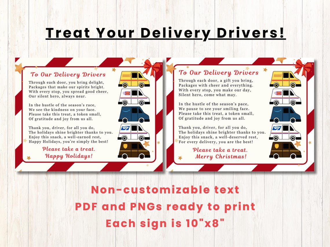 Christmas DELIVERY DRIVER Thank You Snack Signs Bundle Delivery Snack ...