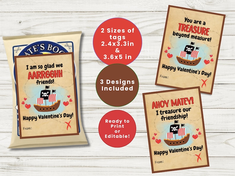 VALENTINE'S PIRATE SNACK Tags | Printable Pirate Booty Valentine's Tags ...