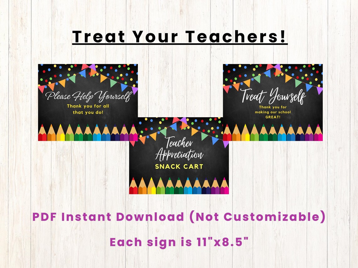 Teacher Snack Cart Signs Bundle | Teacher Appreciation | Teacher Snacks ...