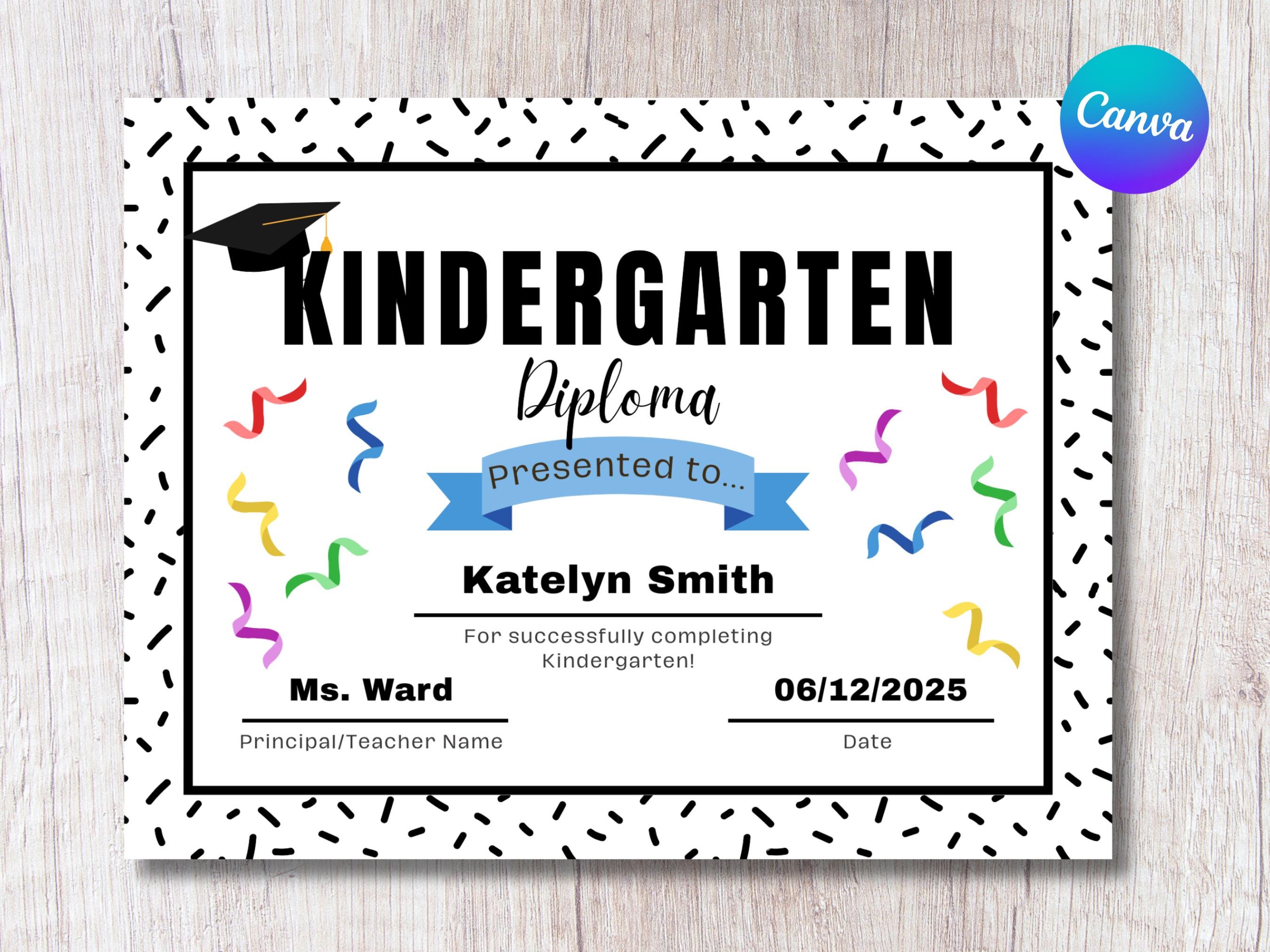 KINDERGARTEN GRADUATION Diploma, Editable Kindergarten Diploma, Kinder ...