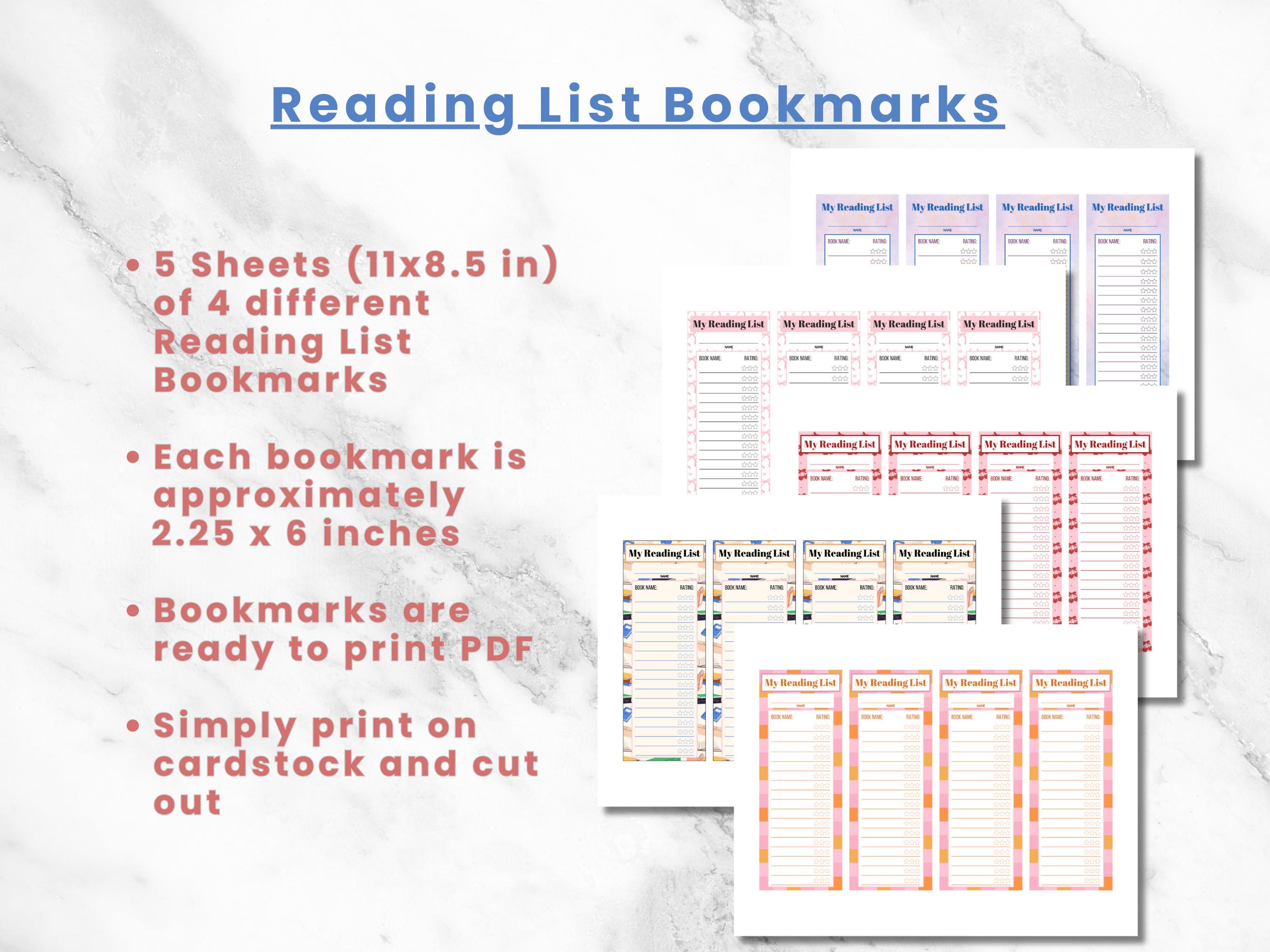 READING LIST BOOKMARKS | Bookclub Bookmark | Book Club Activity ...