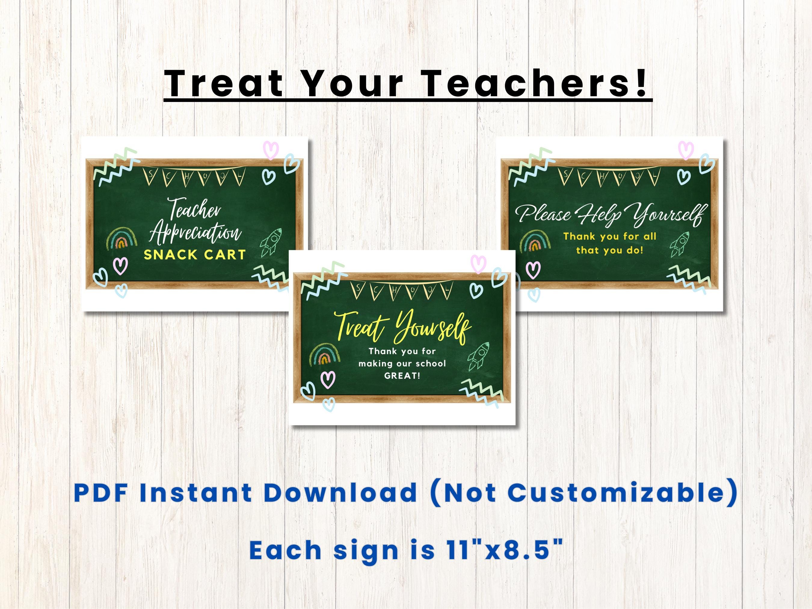 Teacher Snack Cart Signs Bundle | Teacher Appreciation | Teacher Snacks ...
