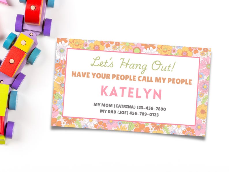 KIDS CONTACT CARDS | Girls Play Date Cards | Cute Playdate Calling ...