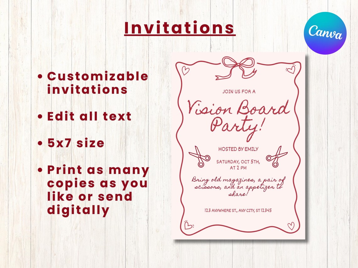 VISION BOARD PARTY Invitation | Dream Vision Board Invites | Vision ...