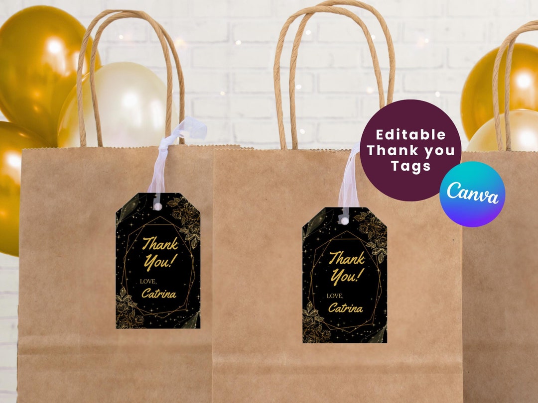 BLACK and GOLD Thank You Tags | Girls Party Decorations | Black and ...