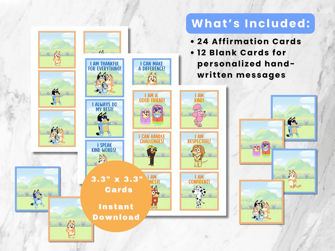 Bluey Lunchbox Cards Bluey Note Cards Notes for Kids Affirmation Cards ...