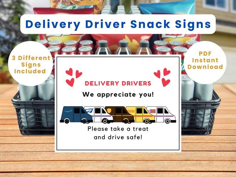 DELIVERY DRIVER Thank You SNACK Signs Bundle | Delivery Snack Cart ...
