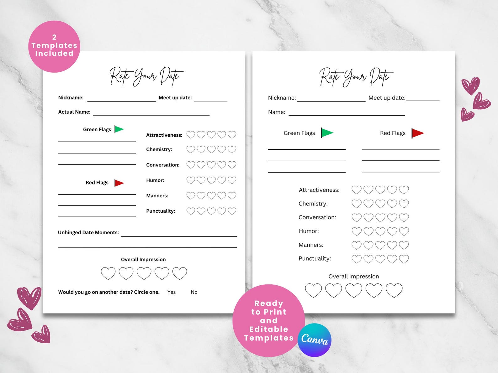 RATE YOUR DATE Templates | Ready to Print Date Evaluation | Dating ...