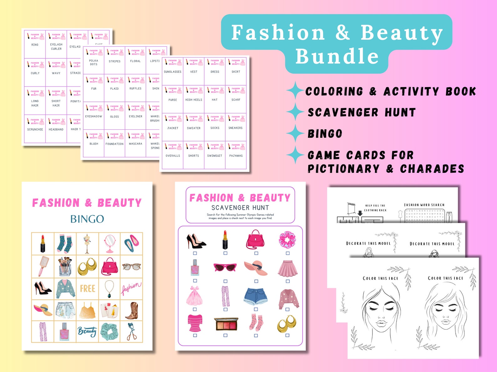 FASHION and BEAUTY ACTIVITY Bundle | Fashion Games | Word Search ...