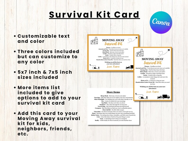 Moving Away Survival Kit Card | Goodbye Gift Card Template | Farewell ...
