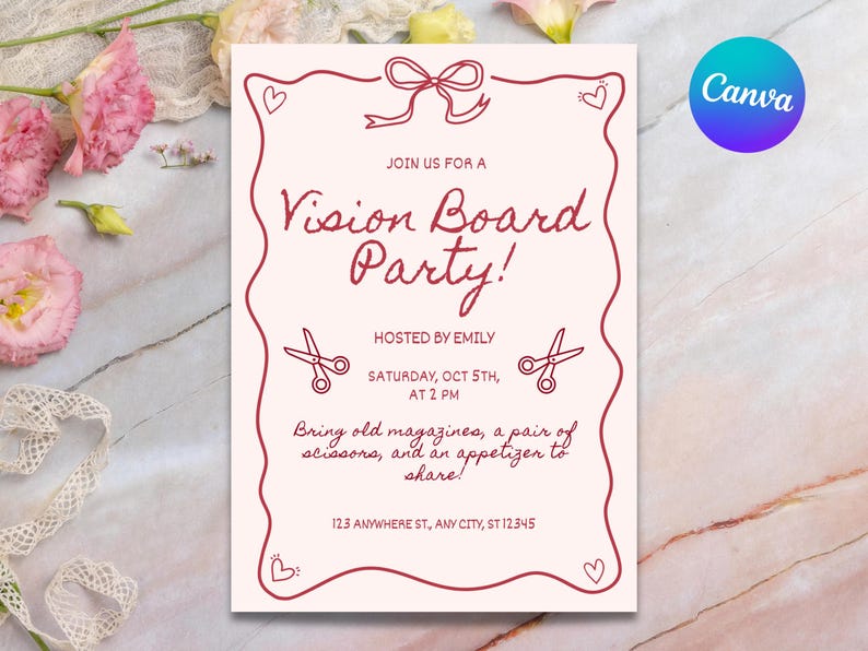 VISION BOARD PARTY Invitation | Dream Vision Board Invites | Vision ...