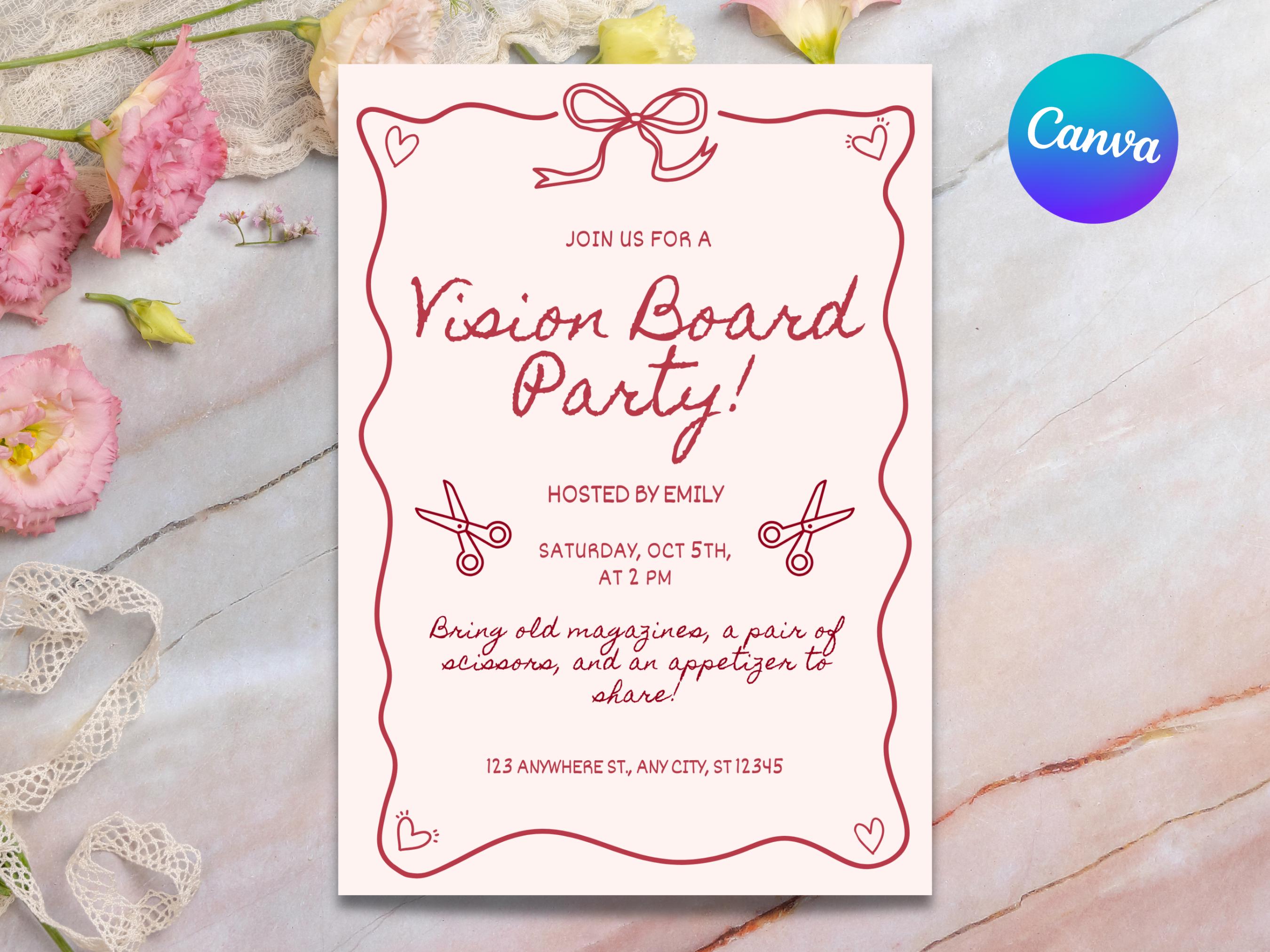 VISION BOARD PARTY Invitation | Dream Vision Board Invites | Vision ...
