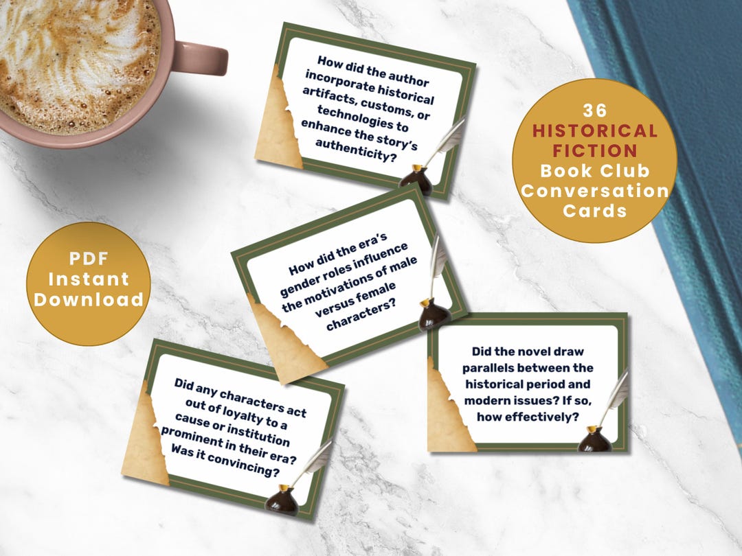 36 HISTORICAL FICTION BOOK Club Conversation Cards | Bookclub Ice ...