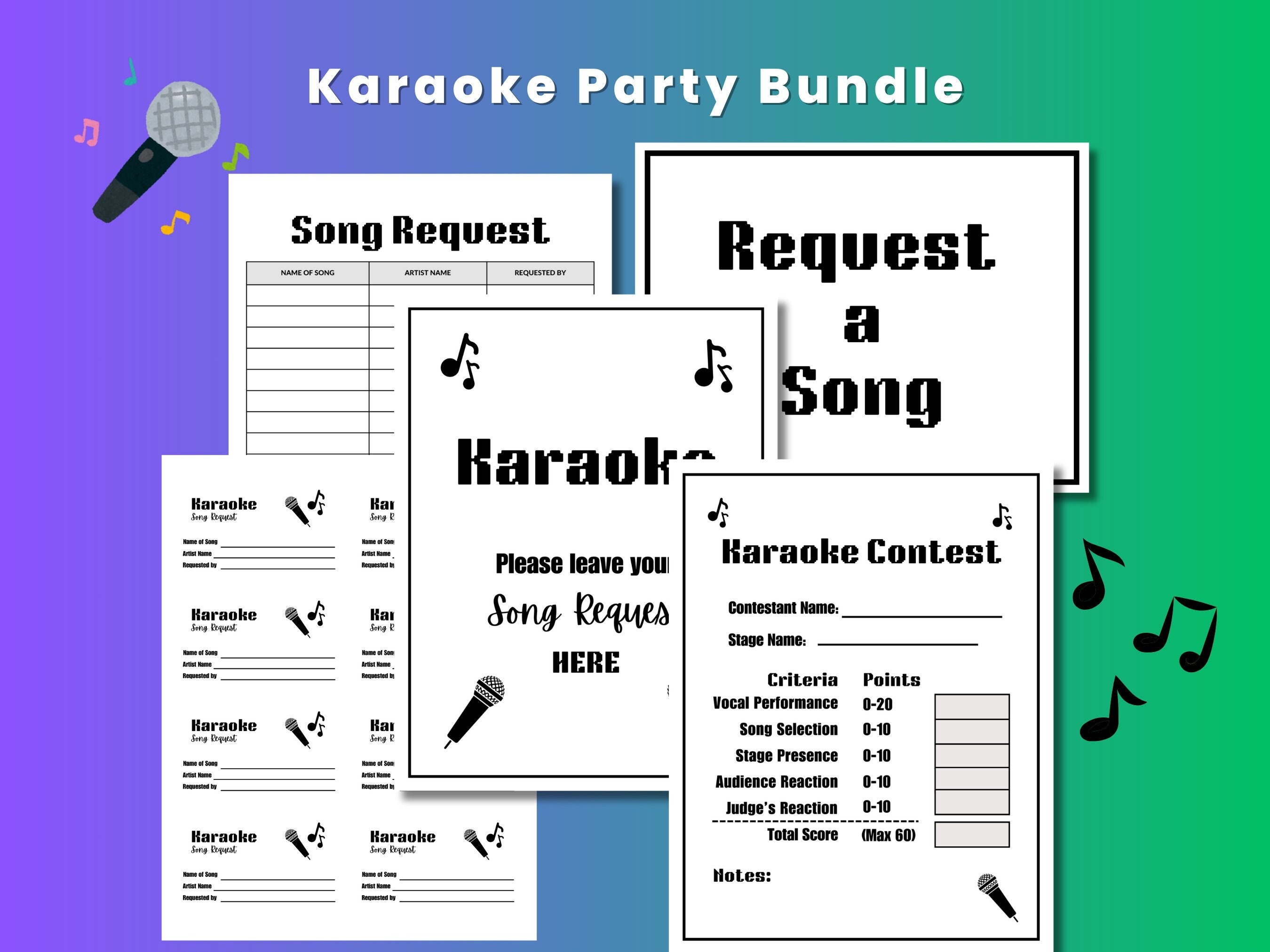 KARAOKE PARTY BUNDLE | Request a Song | Karaoke Sign up | Song Request ...