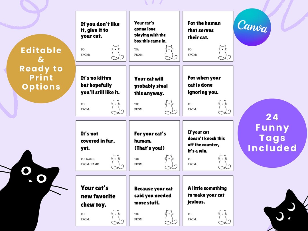 FUNNY CAT GIFT Tags | Sarcastic Gift Labels | Silly Christmas Gift Tags ...
