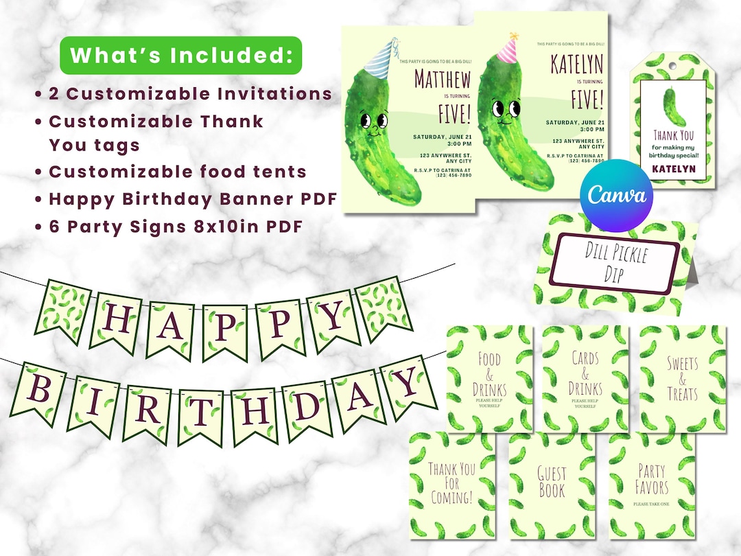 PICKLE BIRTHDAY PARTY Bundle | Dill Pickle Invitation | Pickle Food ...