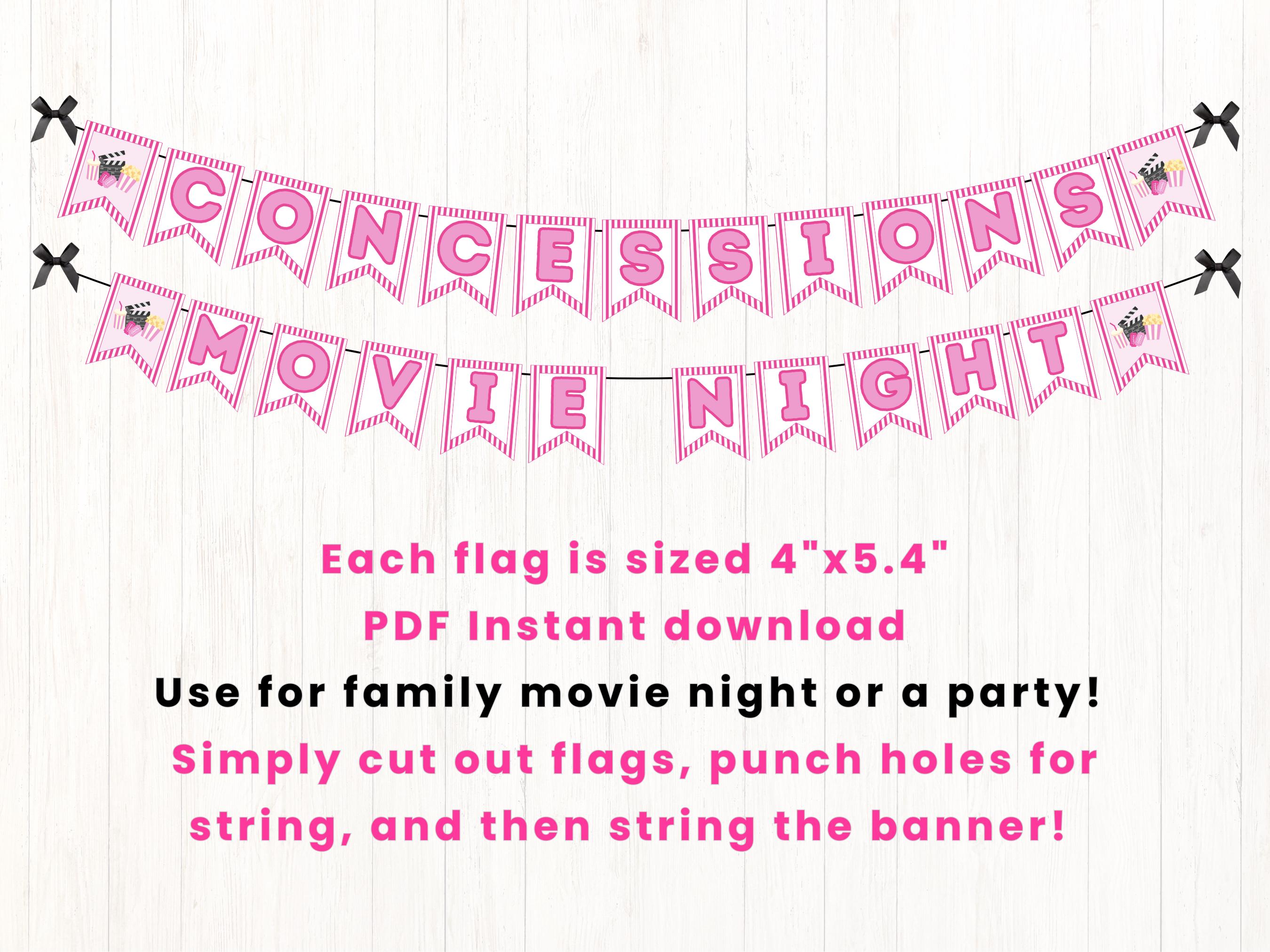 PINK MOVIE NIGHT Bundle | Movie Banner | Movie Snack Tickets | Movie ...