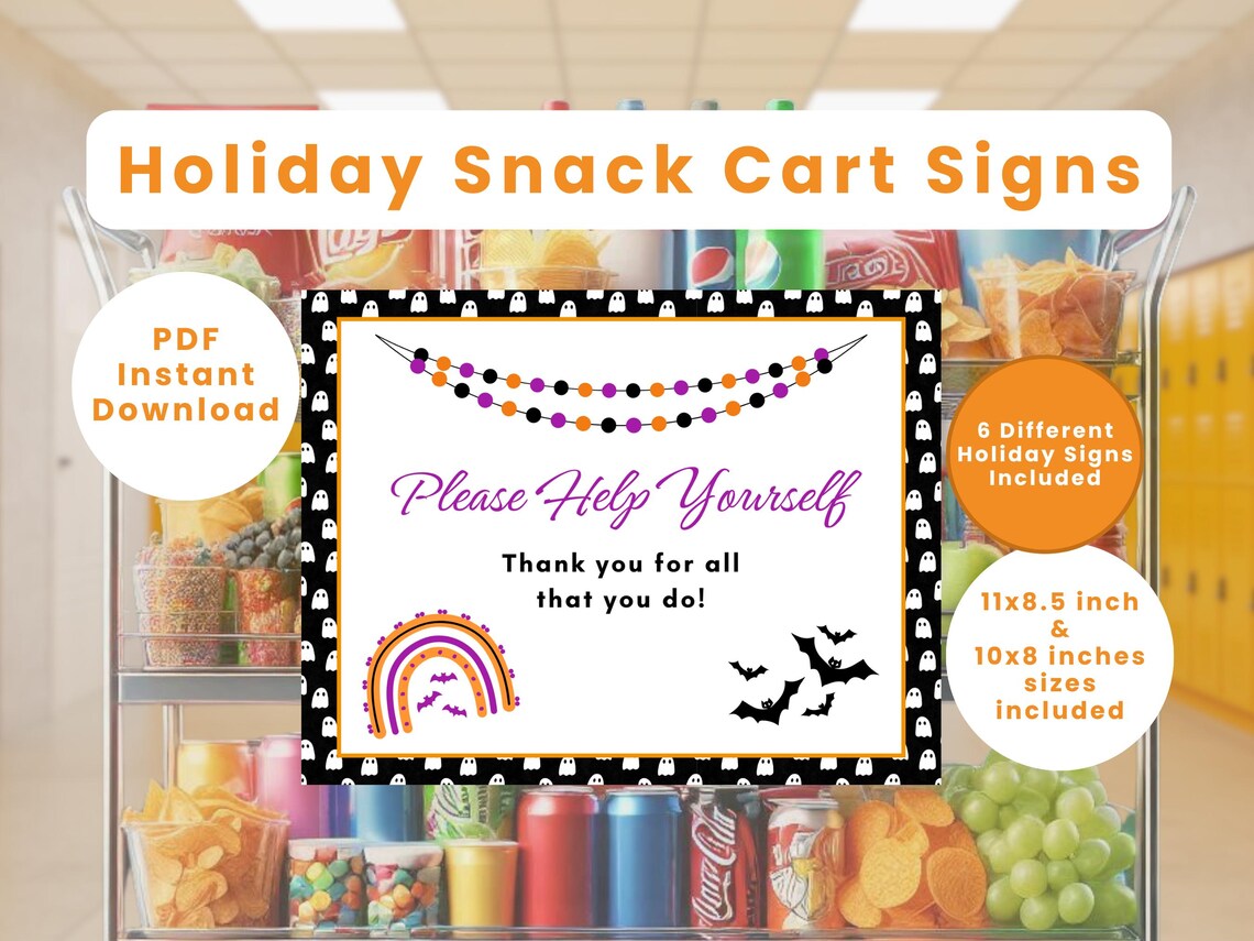 HOLIDAY Snack Cart Signs Bundle | Teacher Snack Appreciation | Employee ...